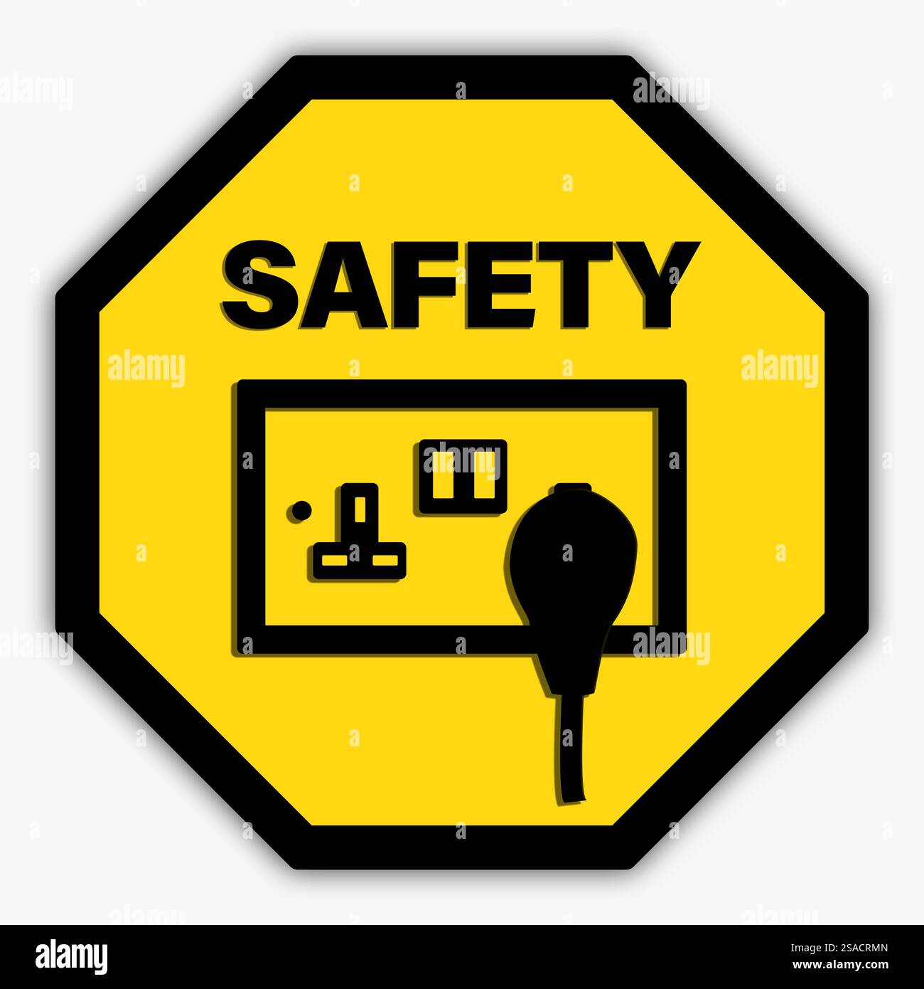 Safety sign (yellow and black hexagonal shape) showing a UK electric ...