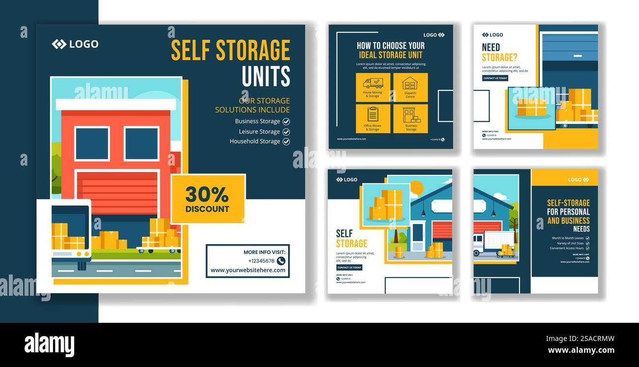 Self Storage Social Media Post Flat Cartoon Hand Drawn Templates ...
