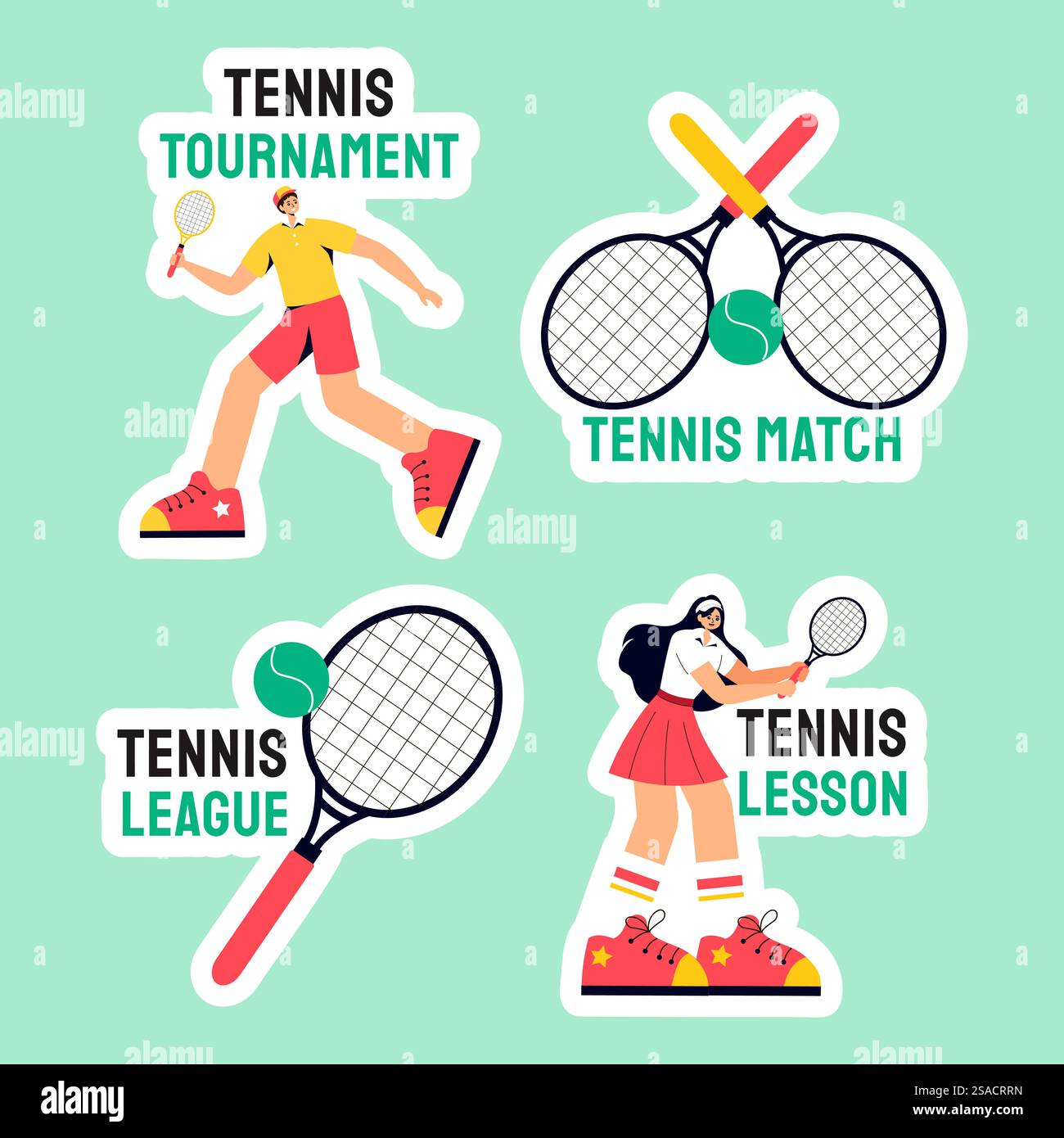 Tennis Player Sport Label Flat Cartoon Hand Drawn Templates Background ...