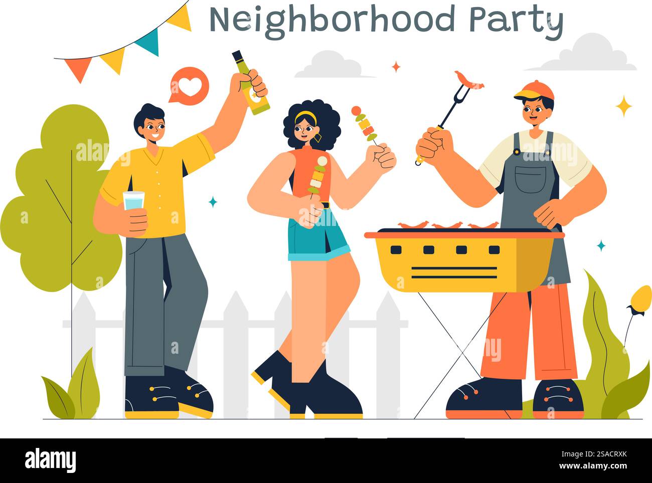 Neighborhood Events Vector Illustration featuring Friends and Family ...
