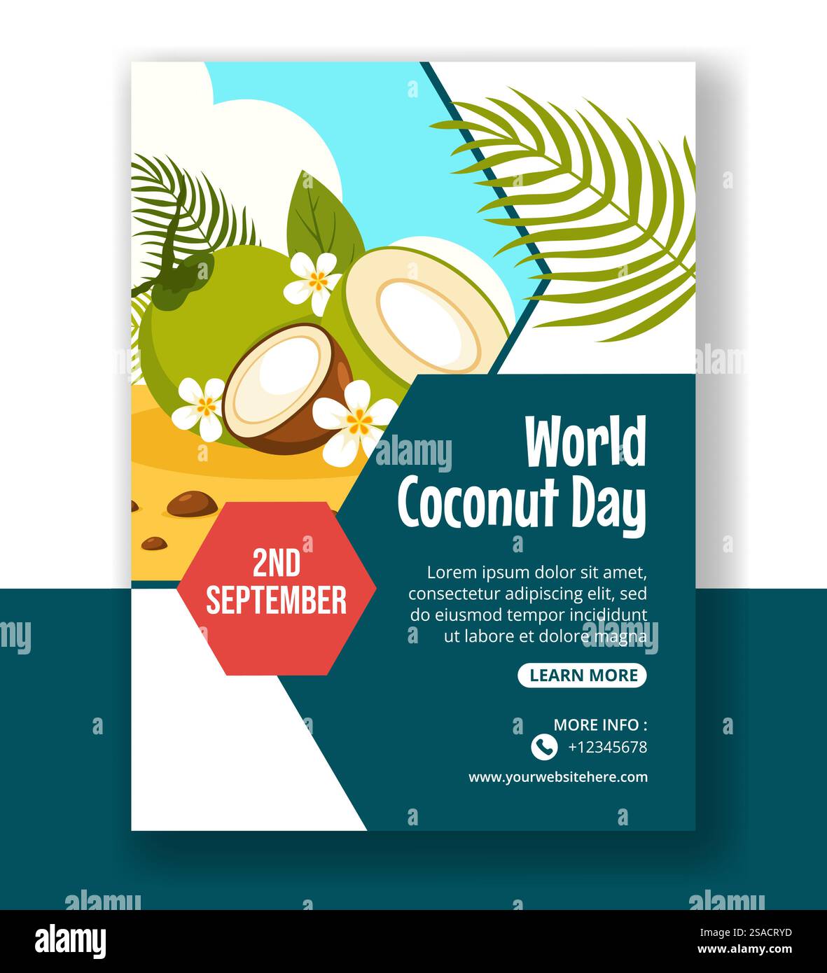 Coconut Day Vertical Poster Flat Cartoon Hand Drawn Templates ...