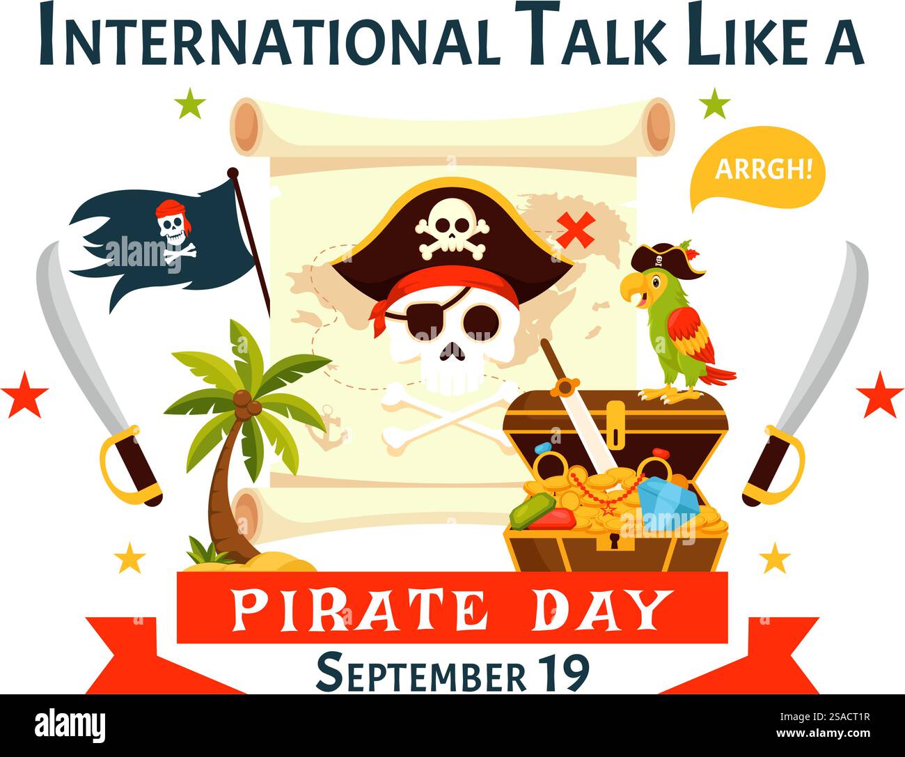 International Talk Like a Pirate Day Vector Illustration with Cute ...