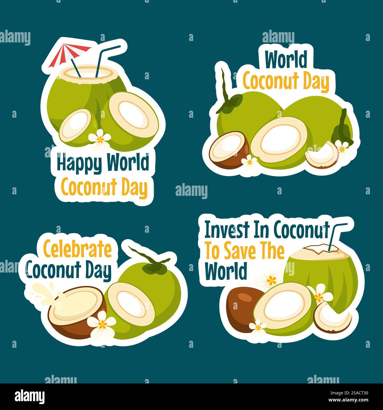 Coconut Day Label Flat Cartoon Hand Drawn Templates Background ...