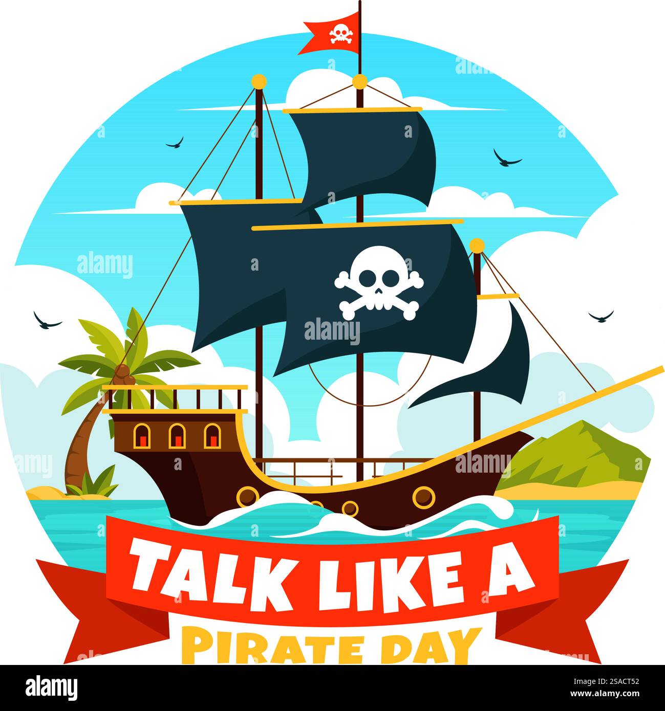International Talk Like a Pirate Day Vector Illustration with Cute ...