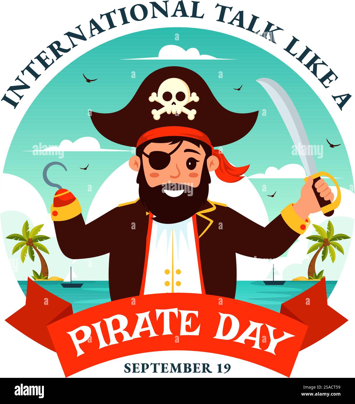 International Talk Like a Pirate Day Vector Illustration with Cute ...