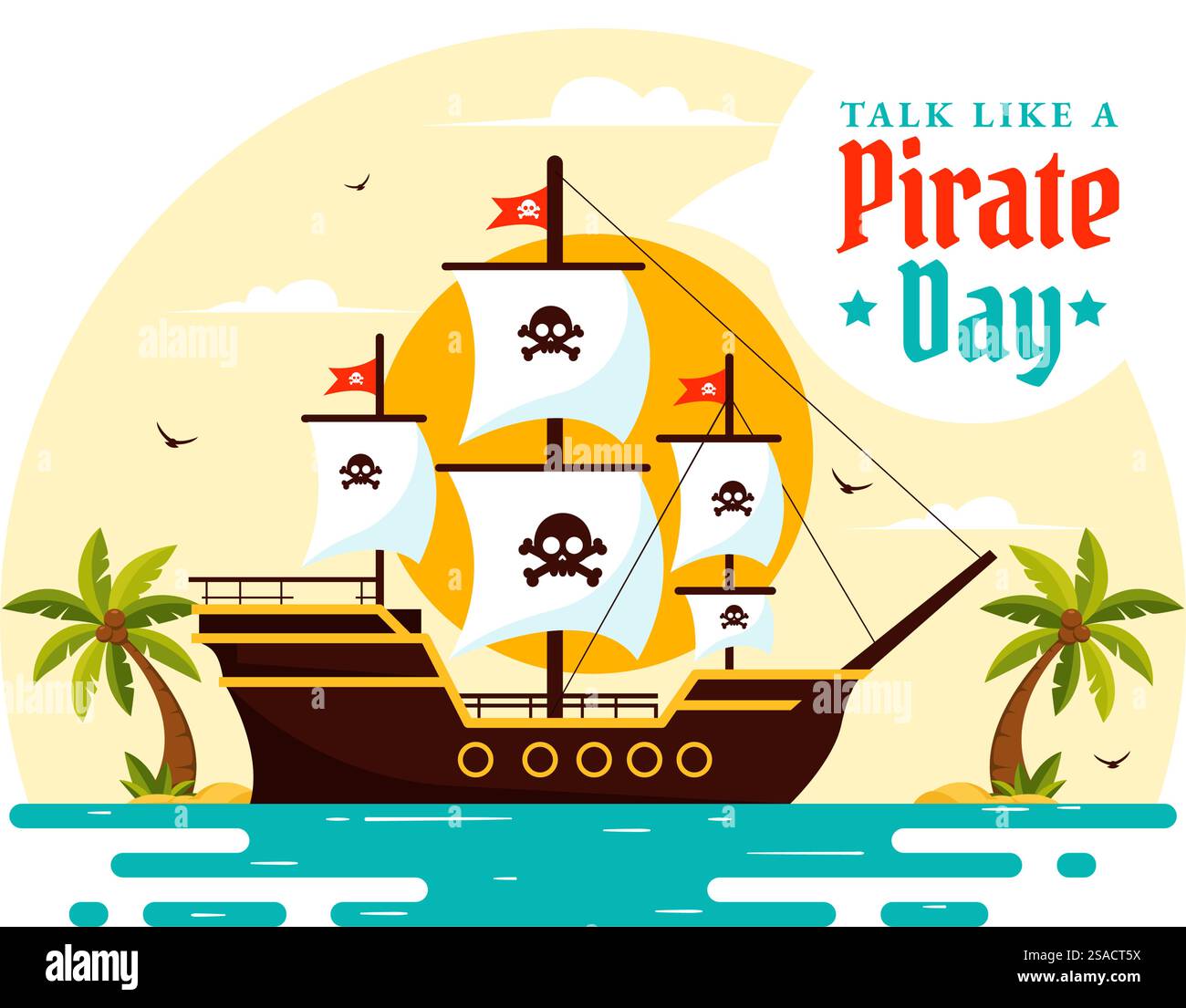 International Talk Like a Pirate Day Vector Illustration with Cute ...