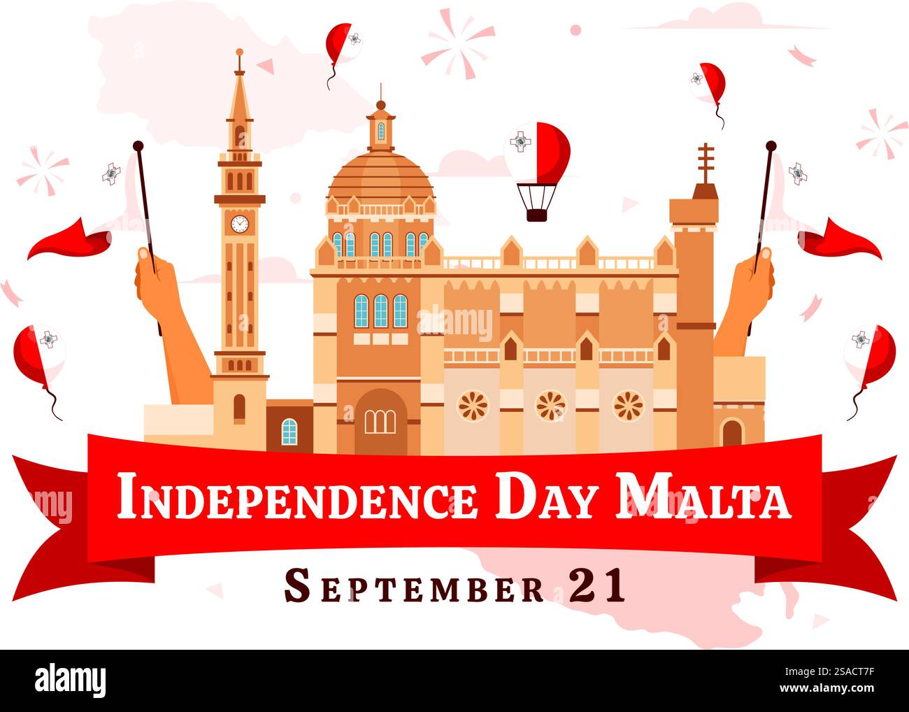Happy Independence Day of Malta Vector Illustration Celebrating 21st ...
