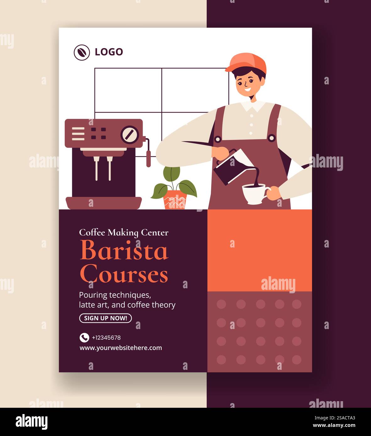 Barista Vertical Poster Flat Cartoon Hand Drawn Templates Background ...