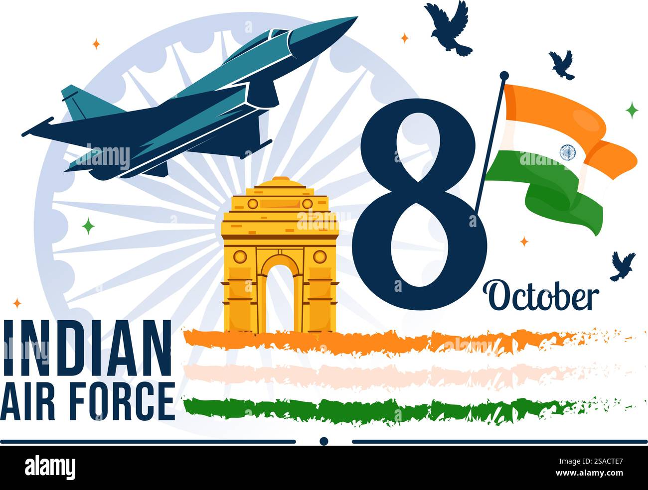 Indian Air Force Day Vector Illustration on 8th October, featuring a ...