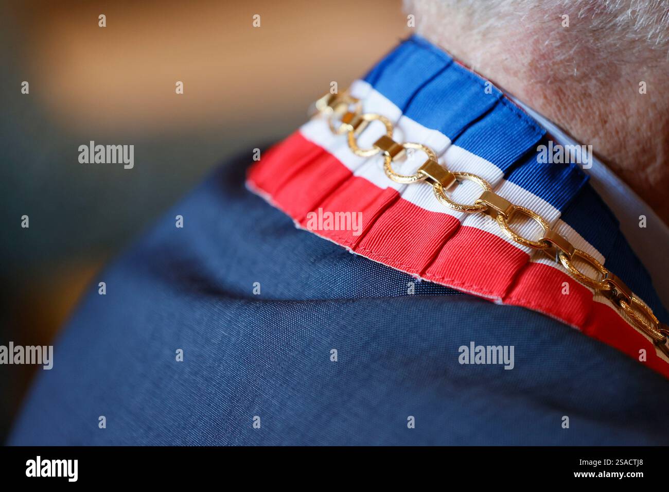 Wedding celebration in a town hall. Mayor's tricolor sash. Saint ...