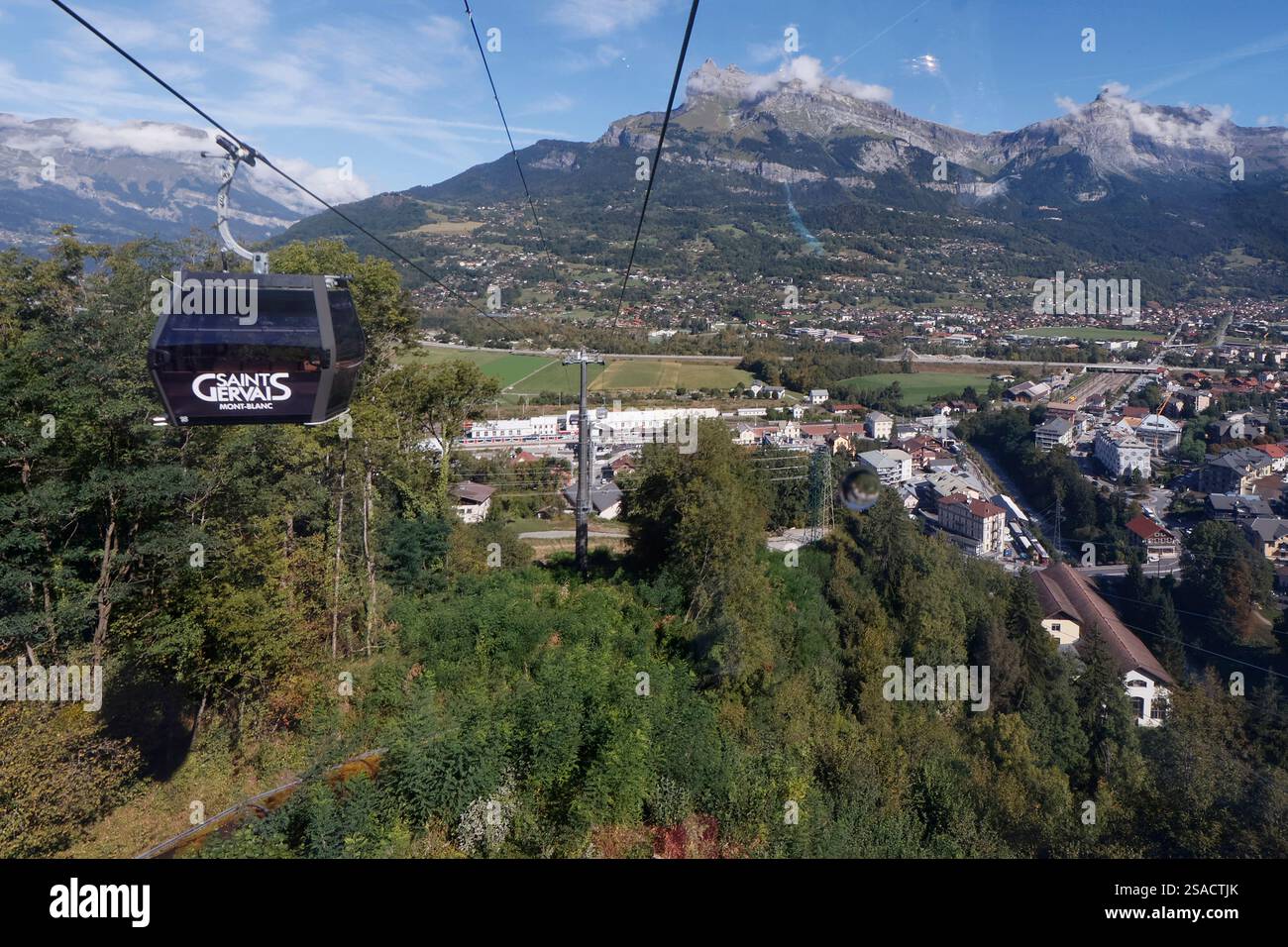 The new Valleen lift (cable car) in the alpine village of Saint Gervais ...