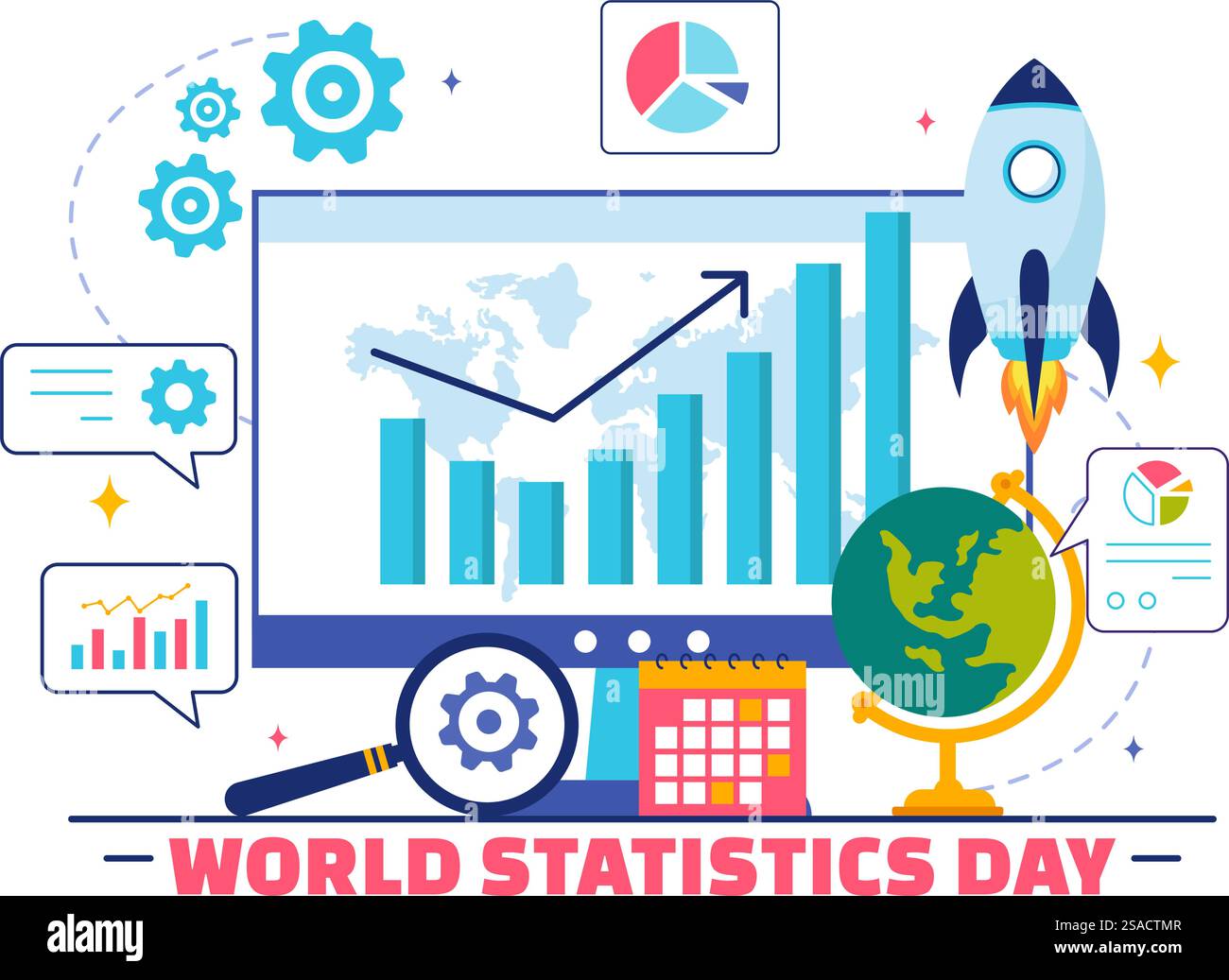National Statistics Day Vector Illustration Featuring Data Calculation ...