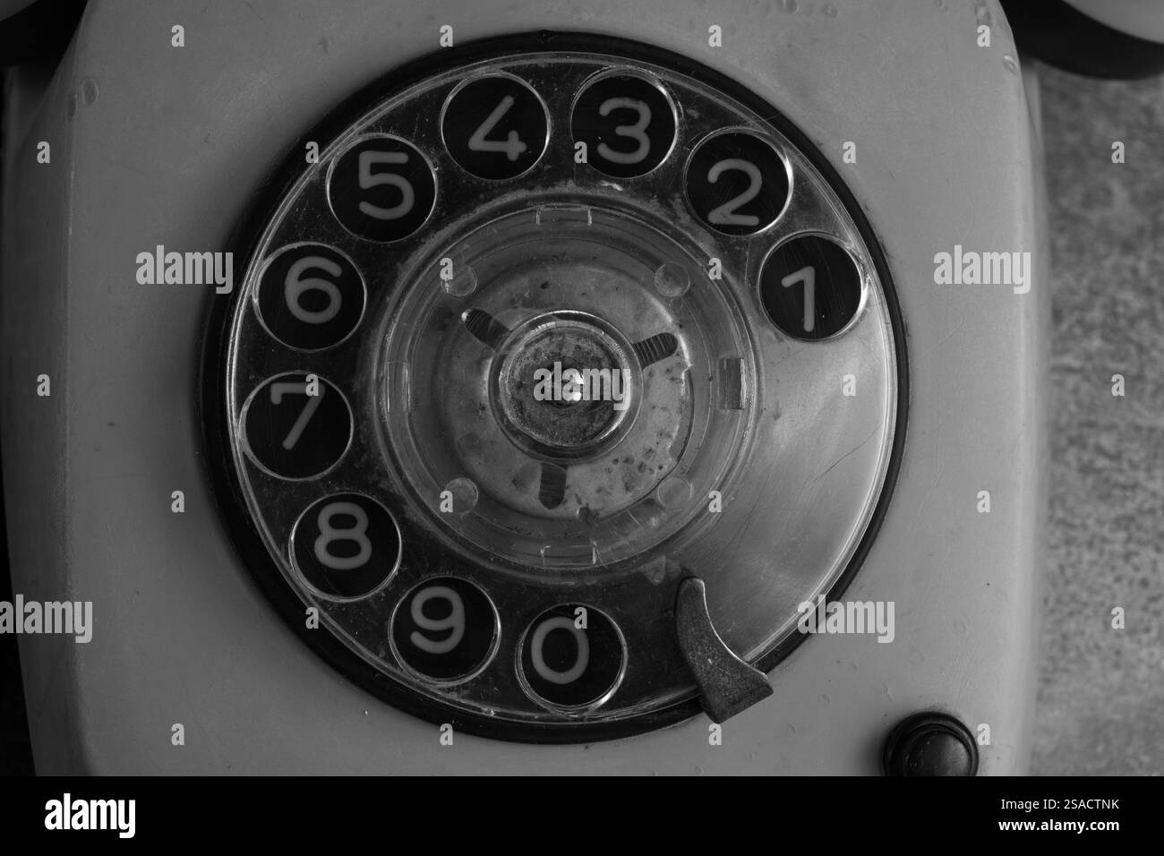 Close up of an old rotary dial telephone in black and white Stock Photo ...