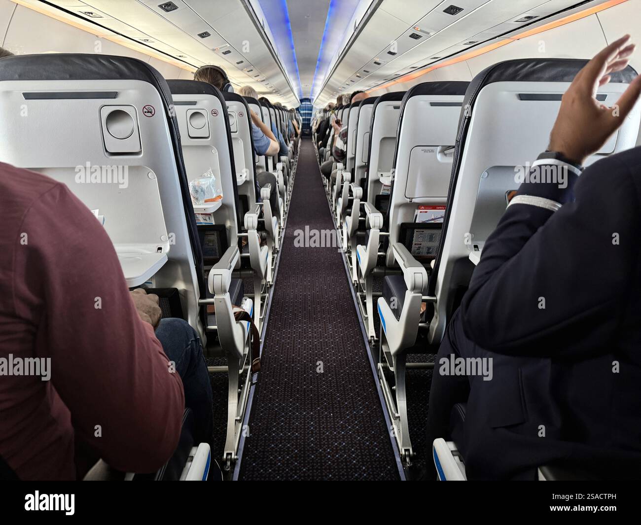 Air transport. Interior of a KLM flight over Europe. The cabin and ...