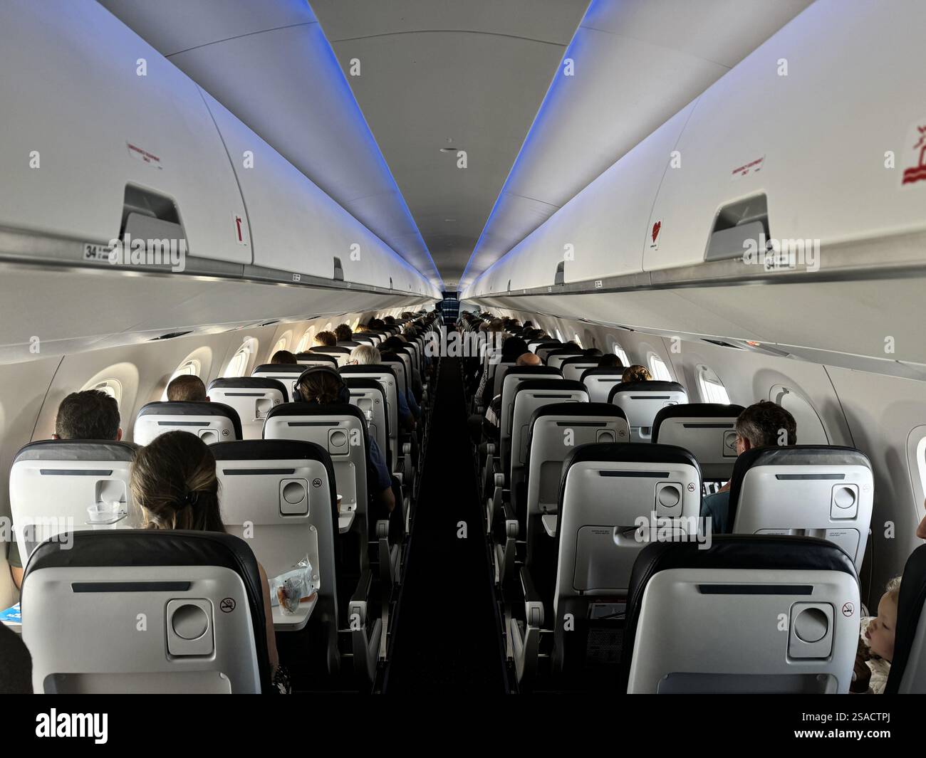 Air transport. Interior of a KLM flight over Europe. The cabin and ...
