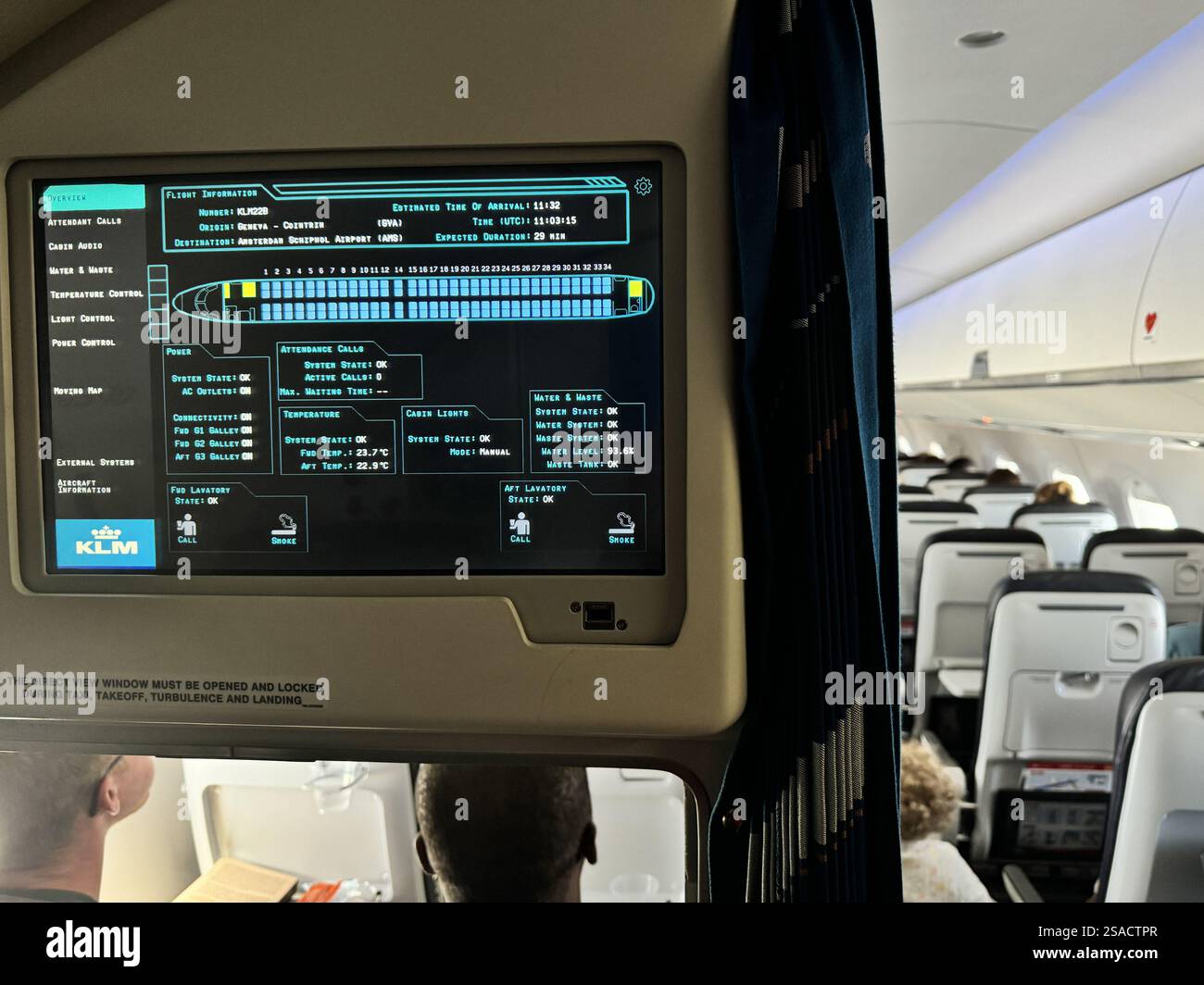 Air transport. Interior of a KLM flight over Europe. The cabin and ...