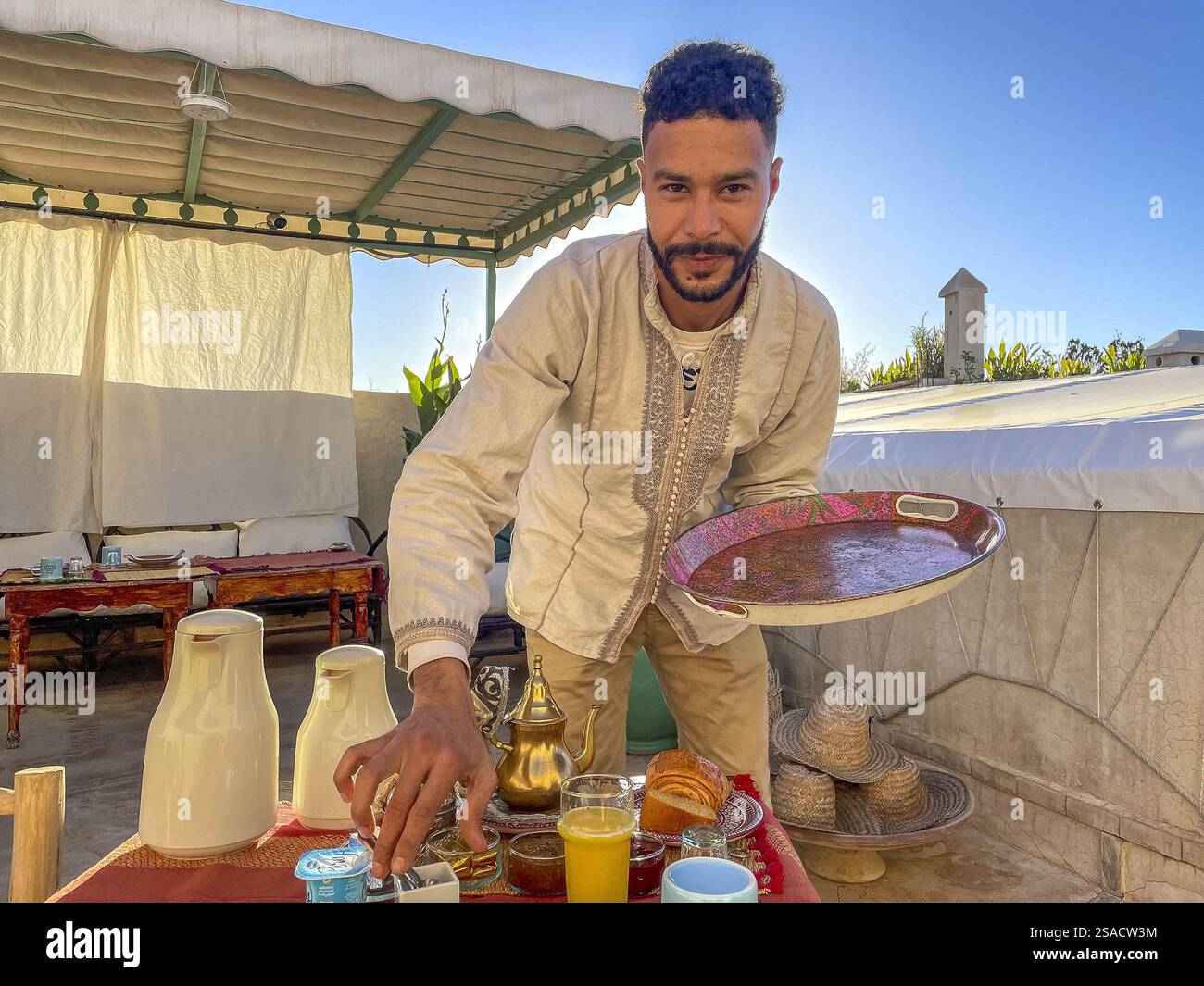 Breakfast served on the terrace of a riad in Marrakesh, Morocco Stock ...