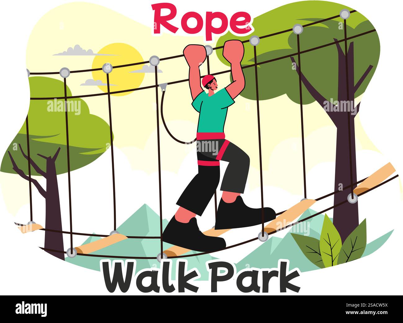 Rope Walk Park Vector Illustration of an Adventure Activity for ...