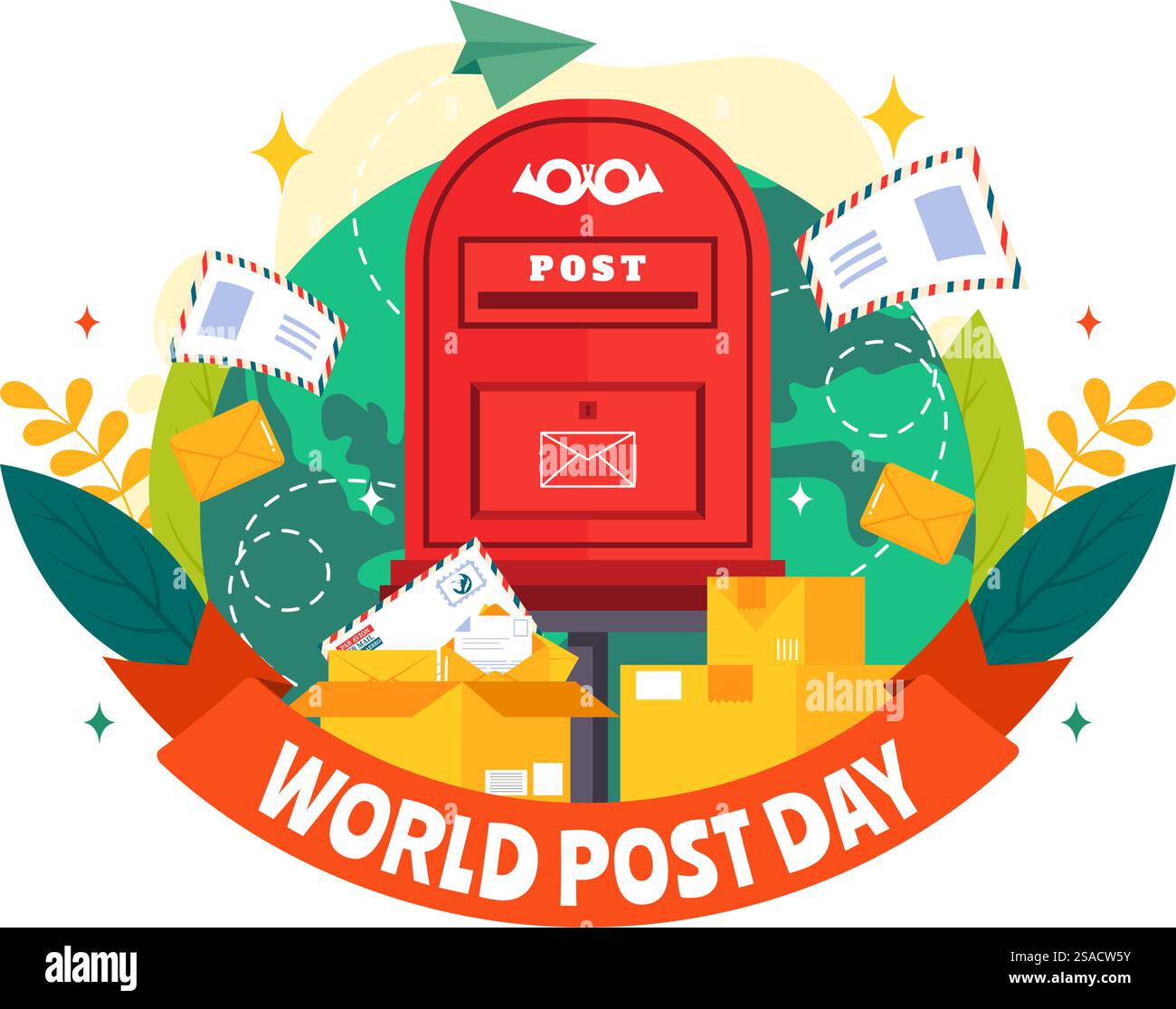 World Post Day Vector Illustration on October 9, Featuring a Red ...