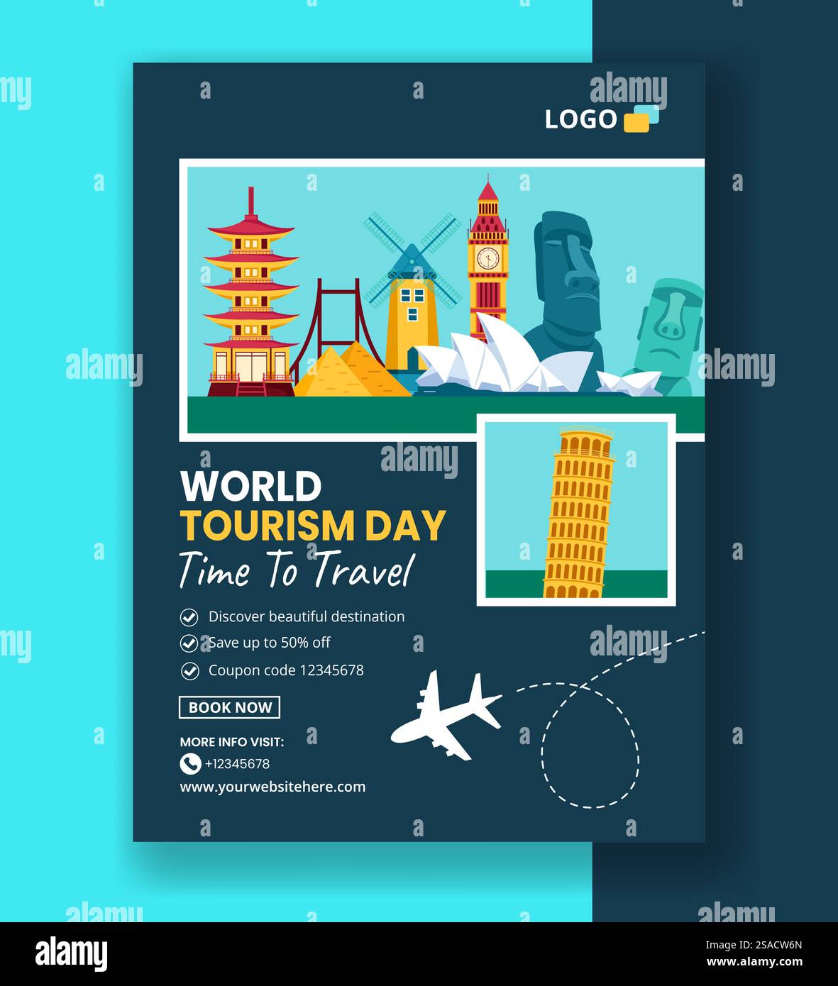 Tourism Day Vertical Poster Flat Cartoon Hand Drawn Templates ...