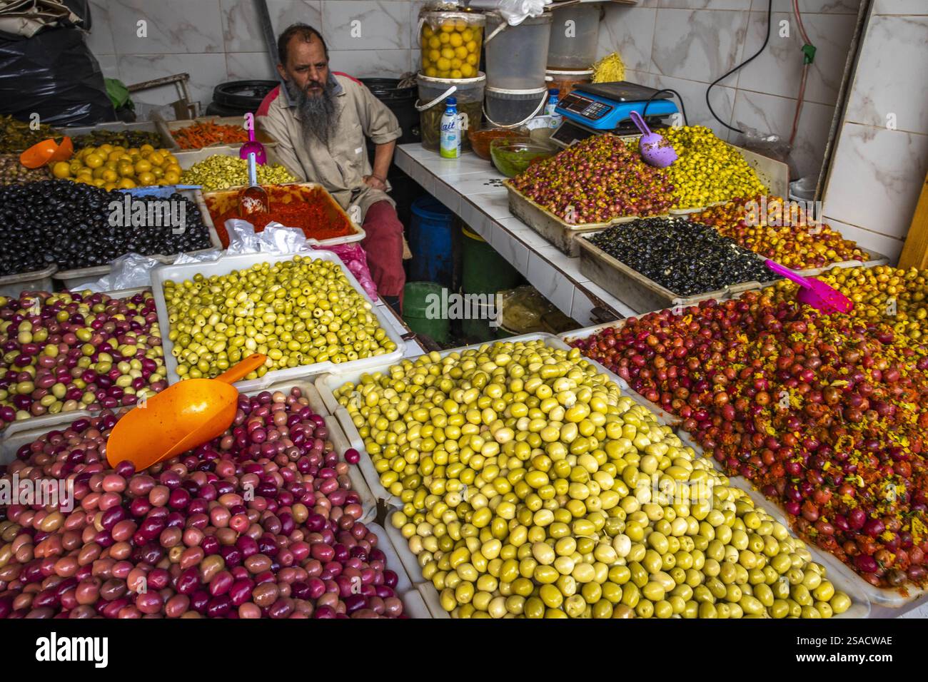 Olive shop in the medina, Sale,Morocco Stock Photo - Alamy