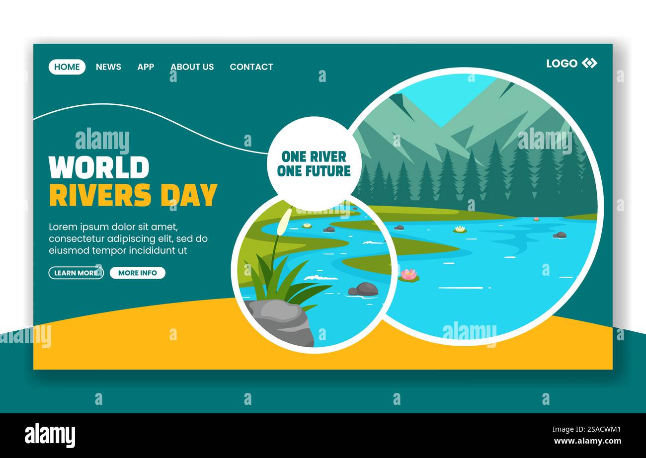 River Day Social Media Landing Page Cartoon Hand Drawn Templates ...