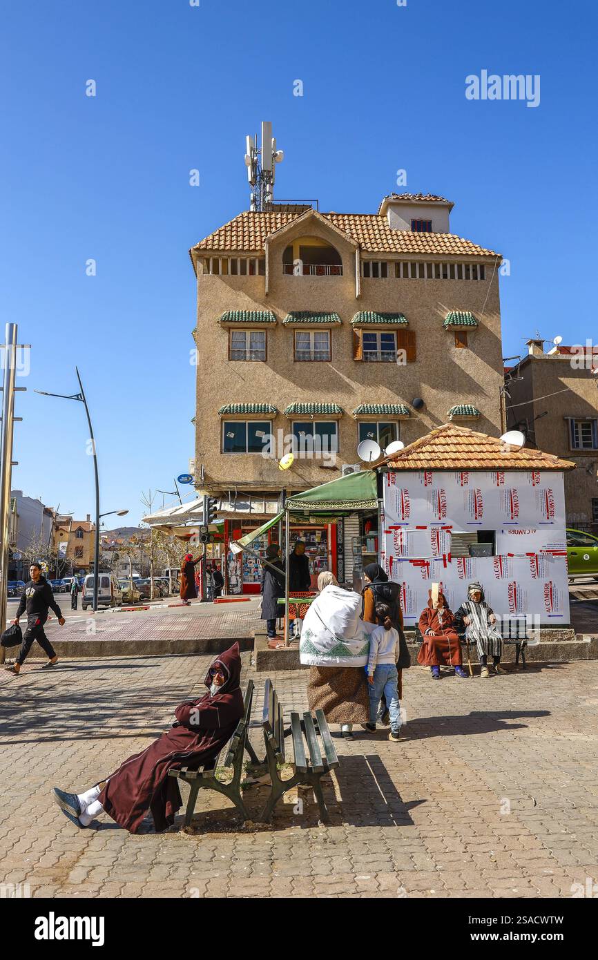 Square with people in Azrou, Morocco Stock Photo - Alamy