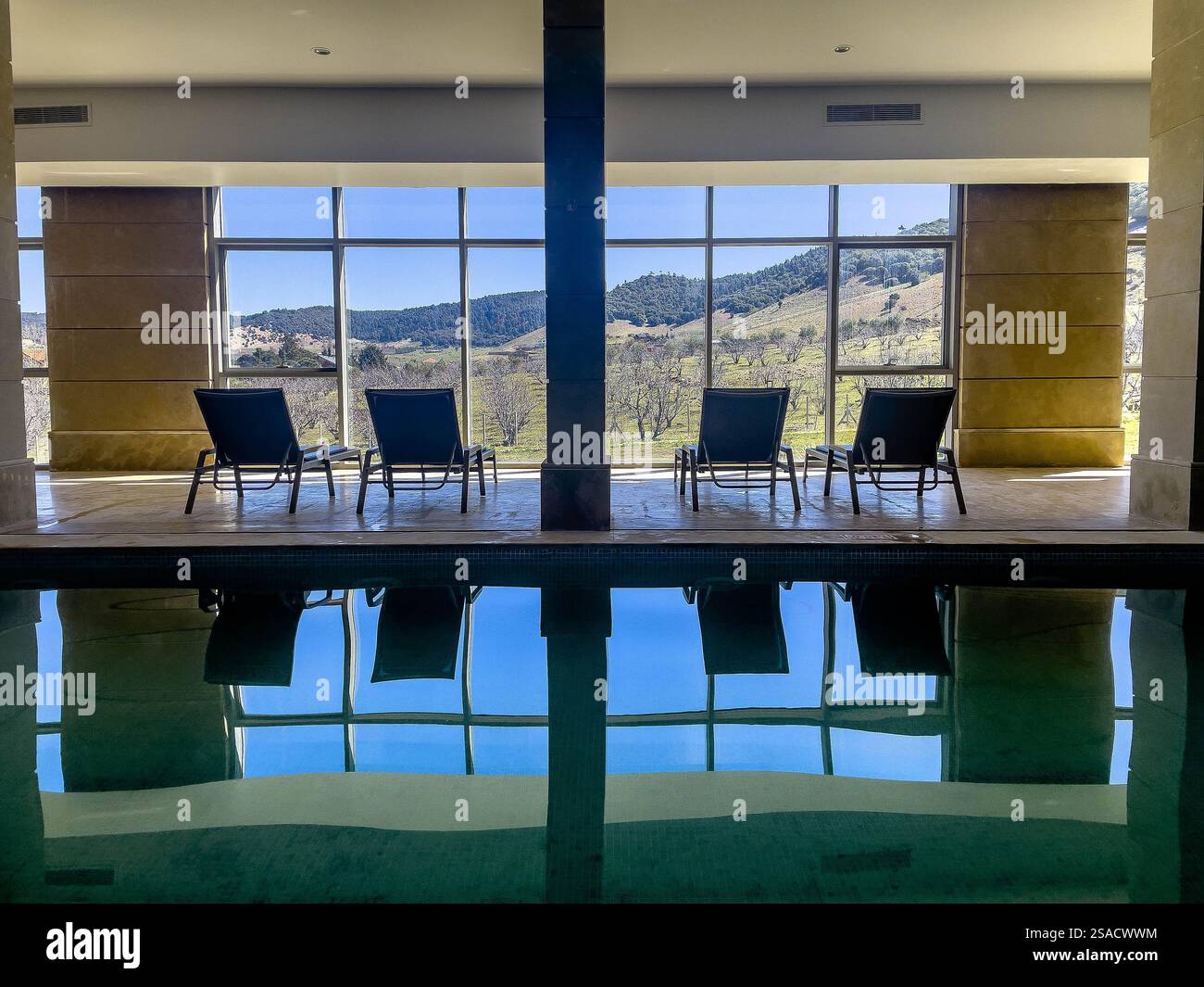 Hotel swimming pool and deck chairs in Azrou, Morocco Stock Photo - Alamy