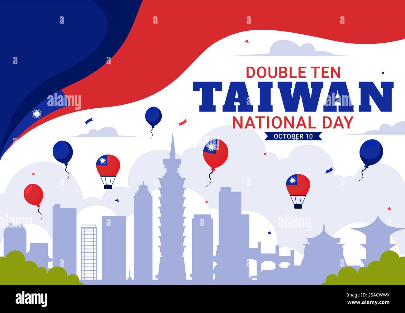 Happy Double Ten National Day Vector Illustration on October 10 with ...