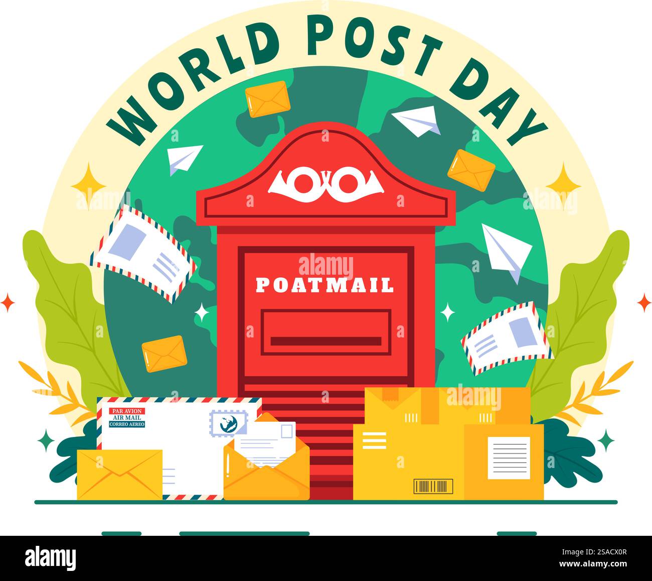 World Post Day Vector Illustration on October 9, Featuring a Red ...
