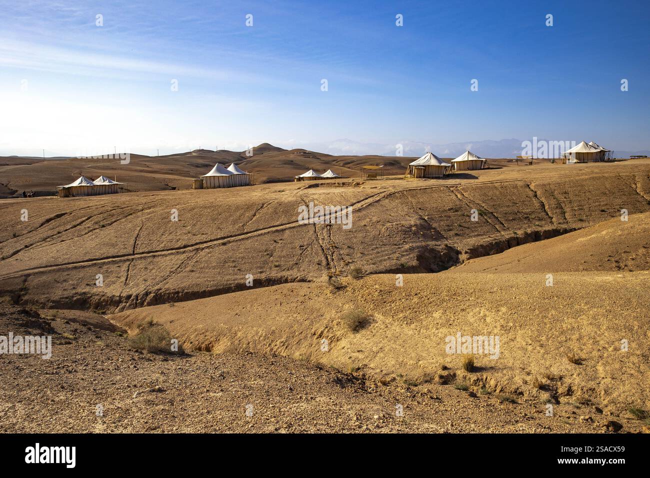 Tents in a desert camp in Agafay, Morocco Stock Photo - Alamy