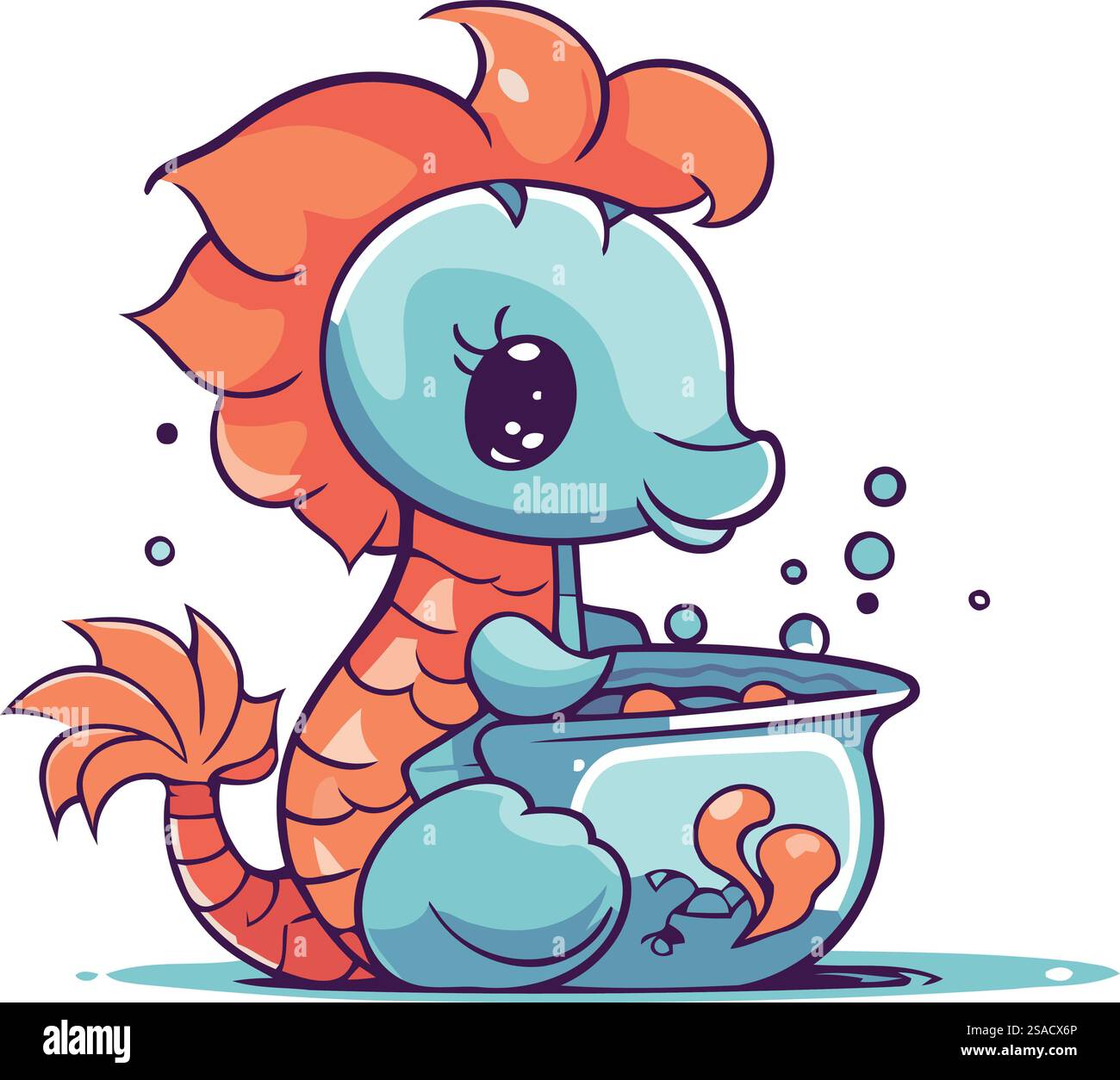 Cute cartoon red haired dragon in a bowl of water Stock Vector Image ...