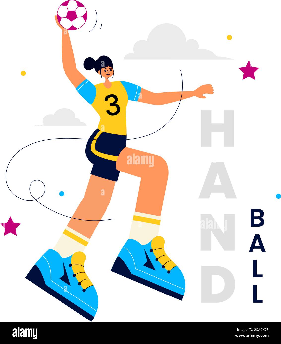 Handball Vector Illustration of a Player Touching the Ball and Scoring ...