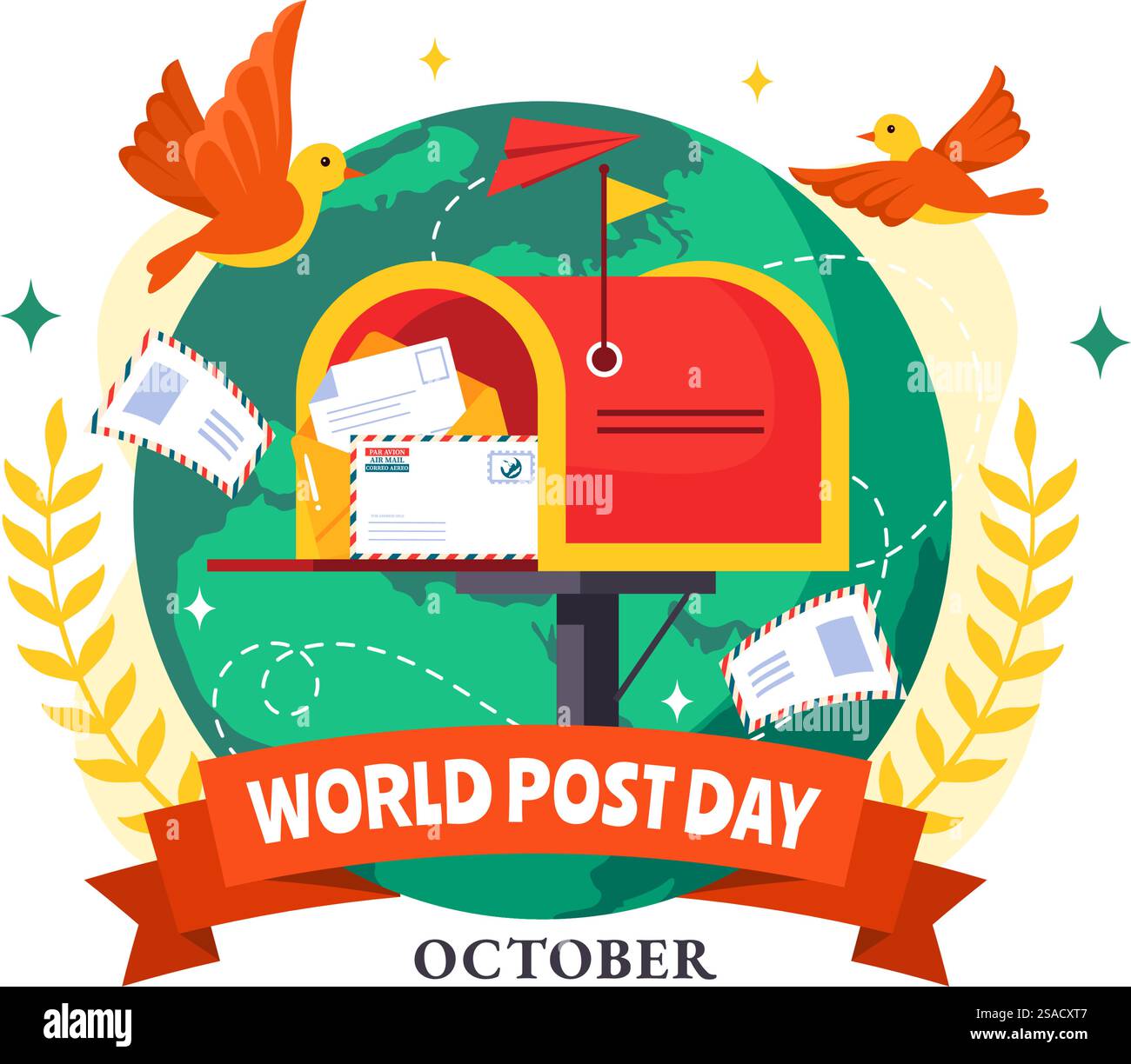 World Post Day Vector Illustration on October 9, Featuring a Red ...