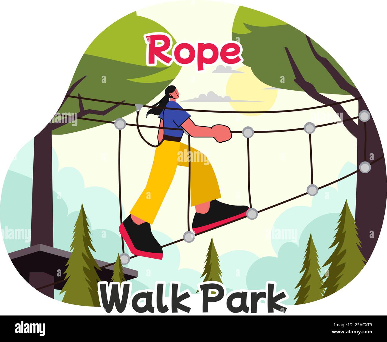 Rope Walk Park Vector Illustration of an Adventure Activity for ...