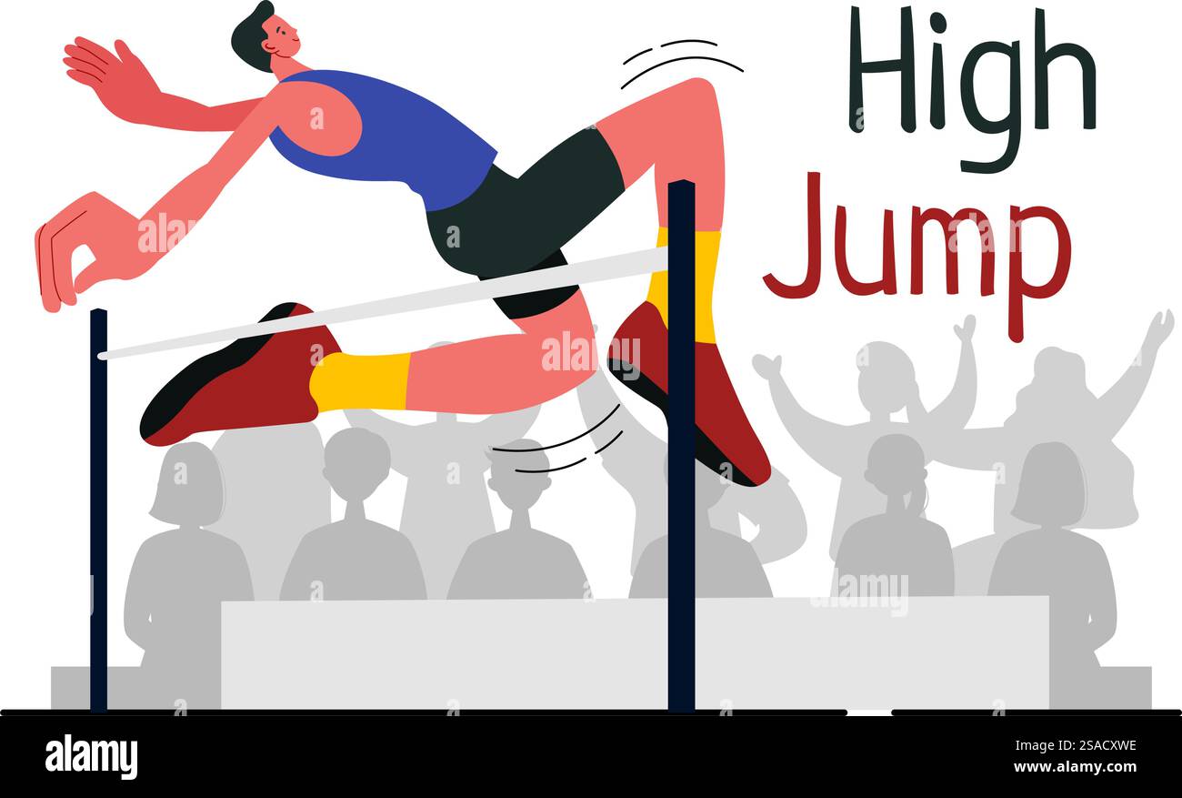 Vector illustration of a male athlete performing a high jump hi-res ...