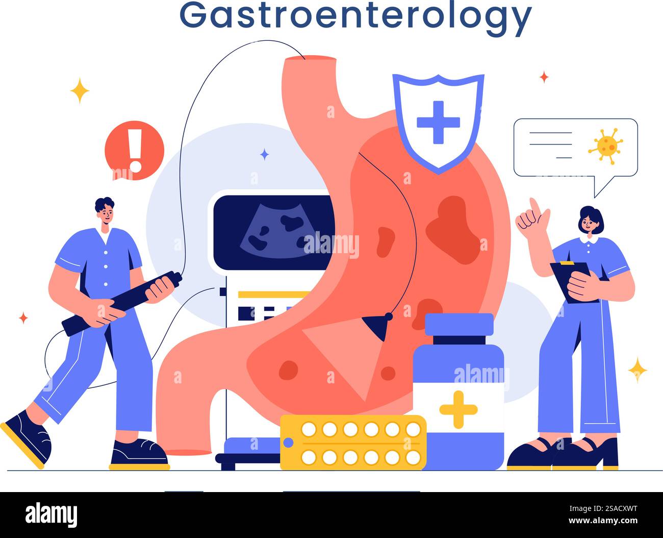Stomach Health Gastroenterology Vector Illustration Featuring Abdominal ...