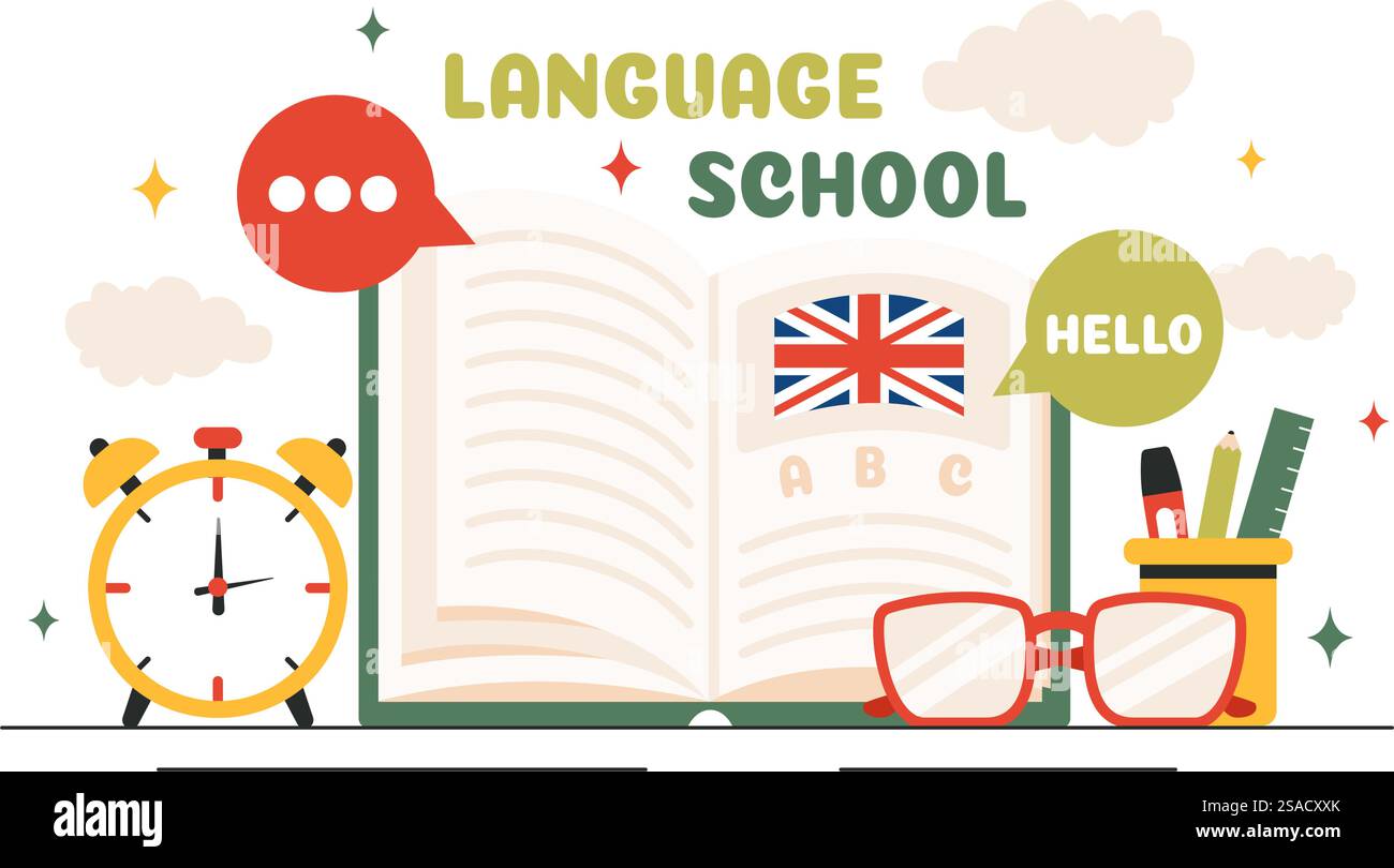 Language School Vector Illustration of Online Learning, Courses ...