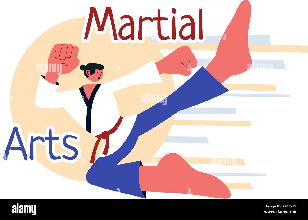 Martial Arts Vector Illustration with an Athlete Doing a High Kick ...