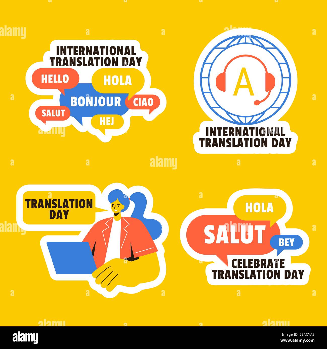 Translation Language Day Label Flat Cartoon Hand Drawn Templates ...