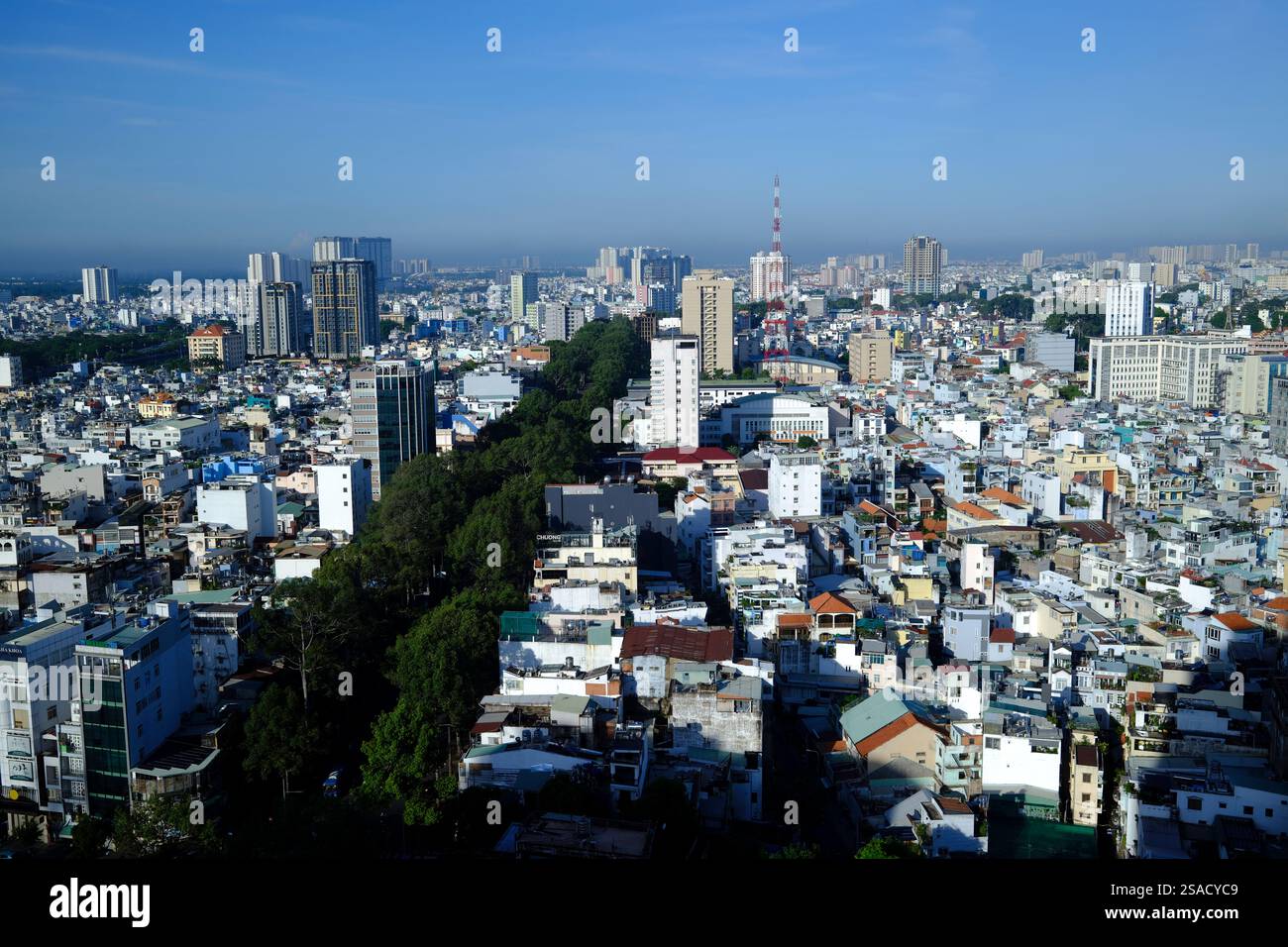 Ho Chi Minh city (or Saigon) skyline with colorful house. Saigon is the ...
