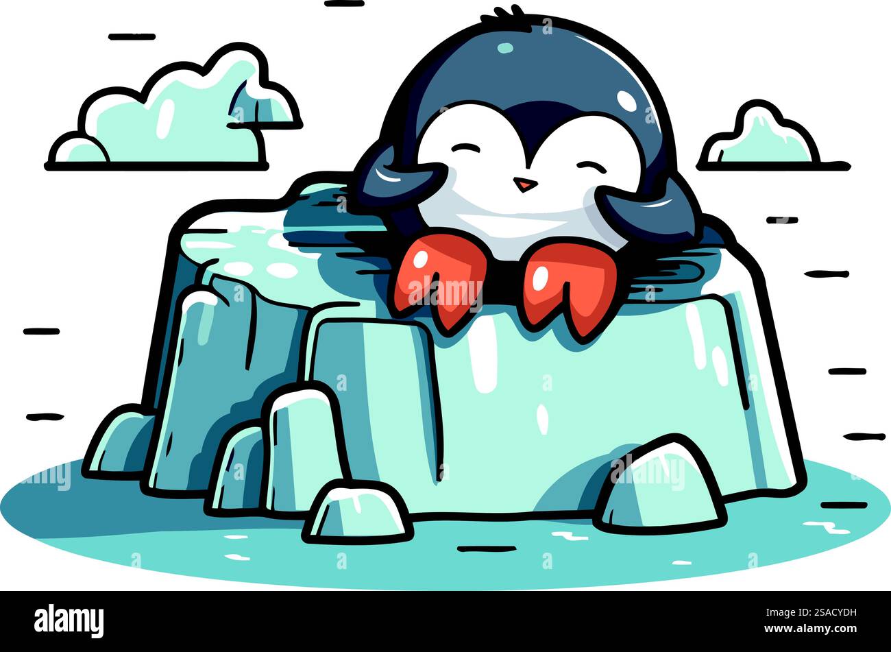 Cute penguin on the rock. Vector cartoon character illustration Stock ...