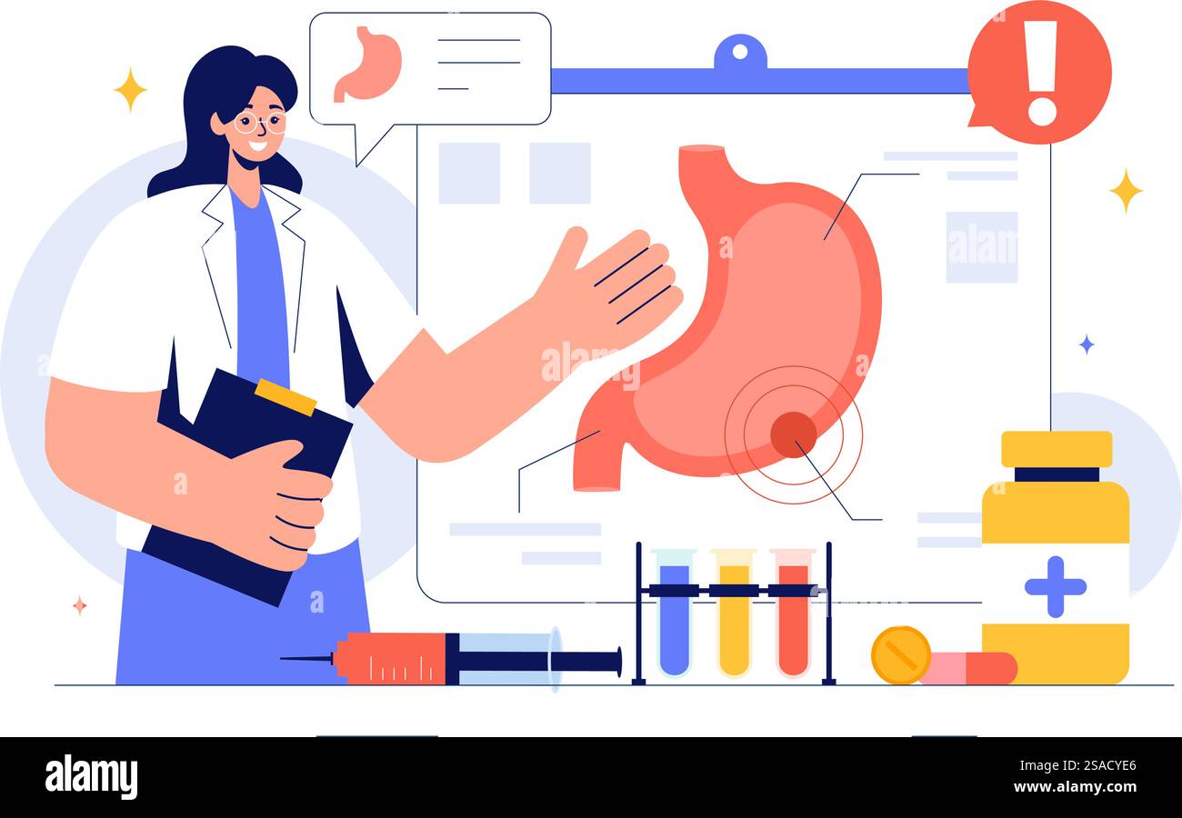 Stomach Health Gastroenterology Vector Illustration Featuring Abdominal ...