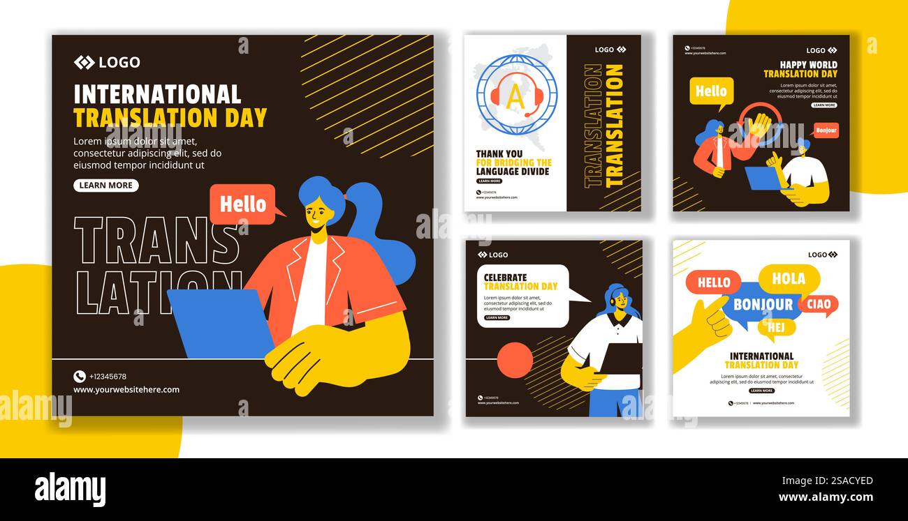 Translation Language Day Social Media Post Cartoon Hand Drawn Templates ...