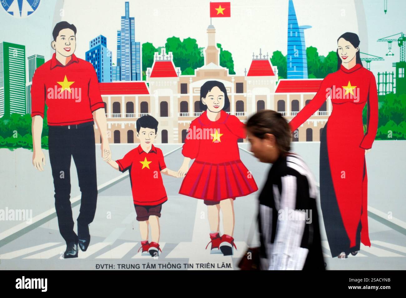 Vietnamese propaganda poster on the street. Glorification of the family ...