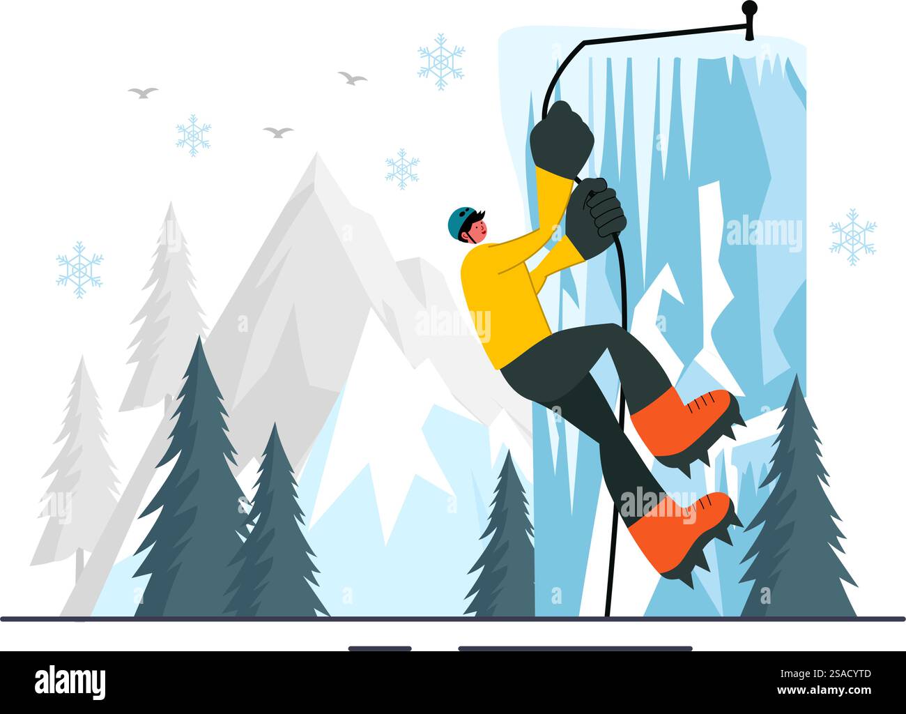Ice Climbing Vector Illustration featuring a Climber Scaling an Ice ...