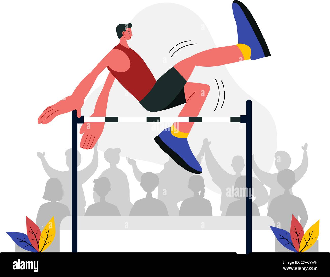 Vector Illustration of a Male Athlete Performing a High Jump, Combining ...
