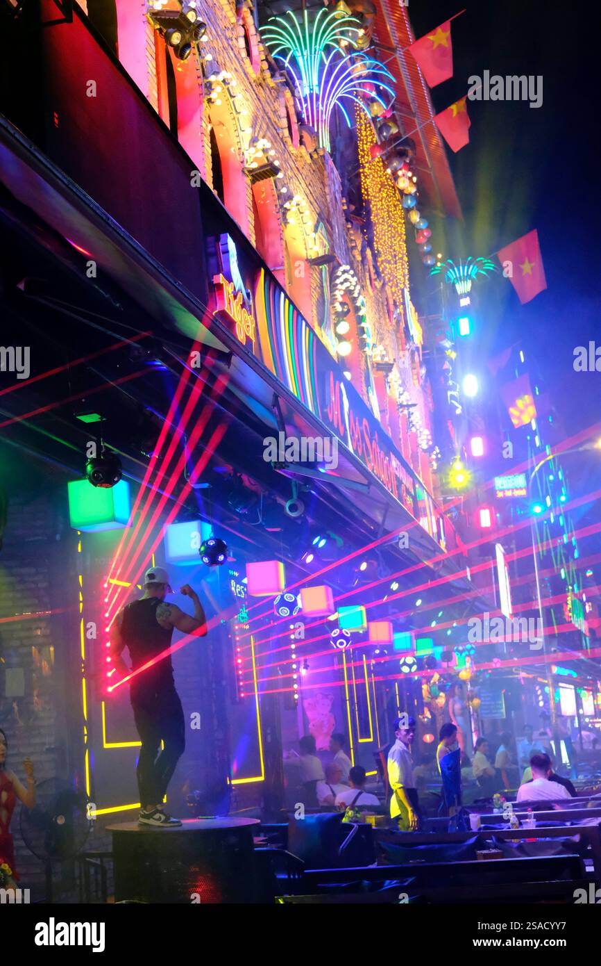 Night view with lighting in restaurants and bars. Night life. Bui Vien ...