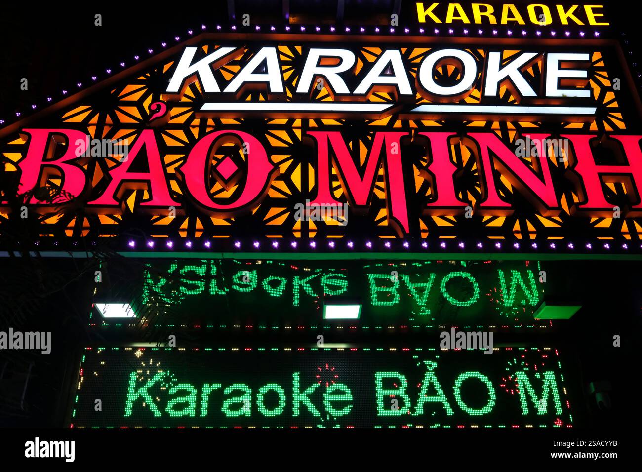 Night view with lighting in restaurants and bars. Night life and ...