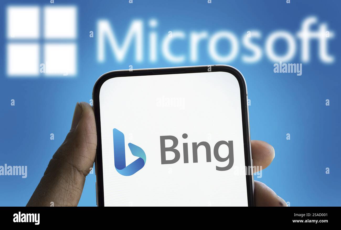 Bing logo is displyed on smartphone. Bing is a search engine owned and ...